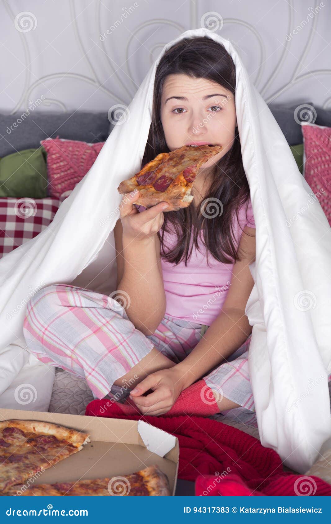 Night overeating pizza stock image. Image of girls, love - 94317383