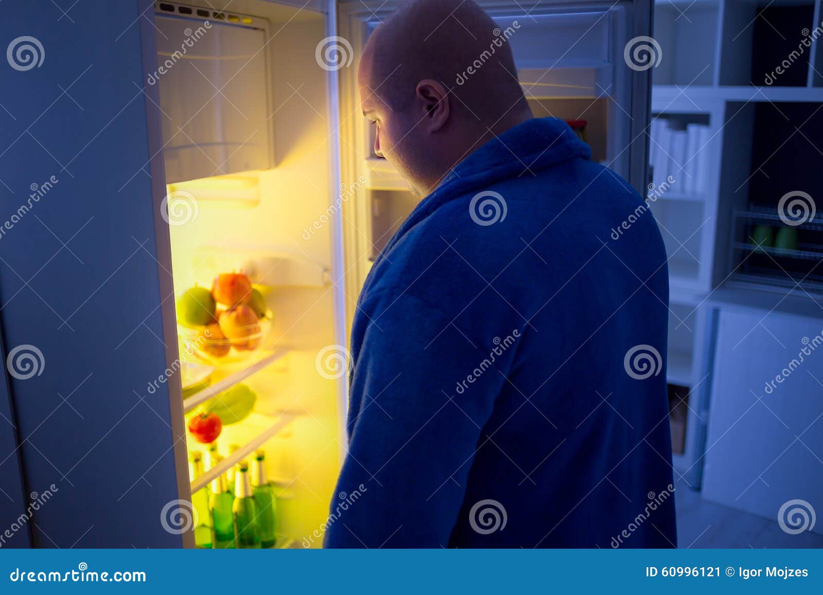At Night Overweight Guy Open Refrigerator Stock Image - Image of habit ...