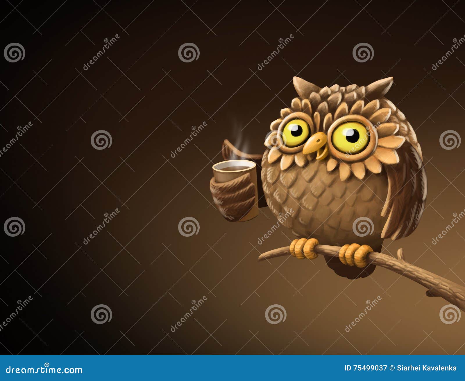 Night Owl with Coffee. Illustration Stock Illustration - Illustration ...