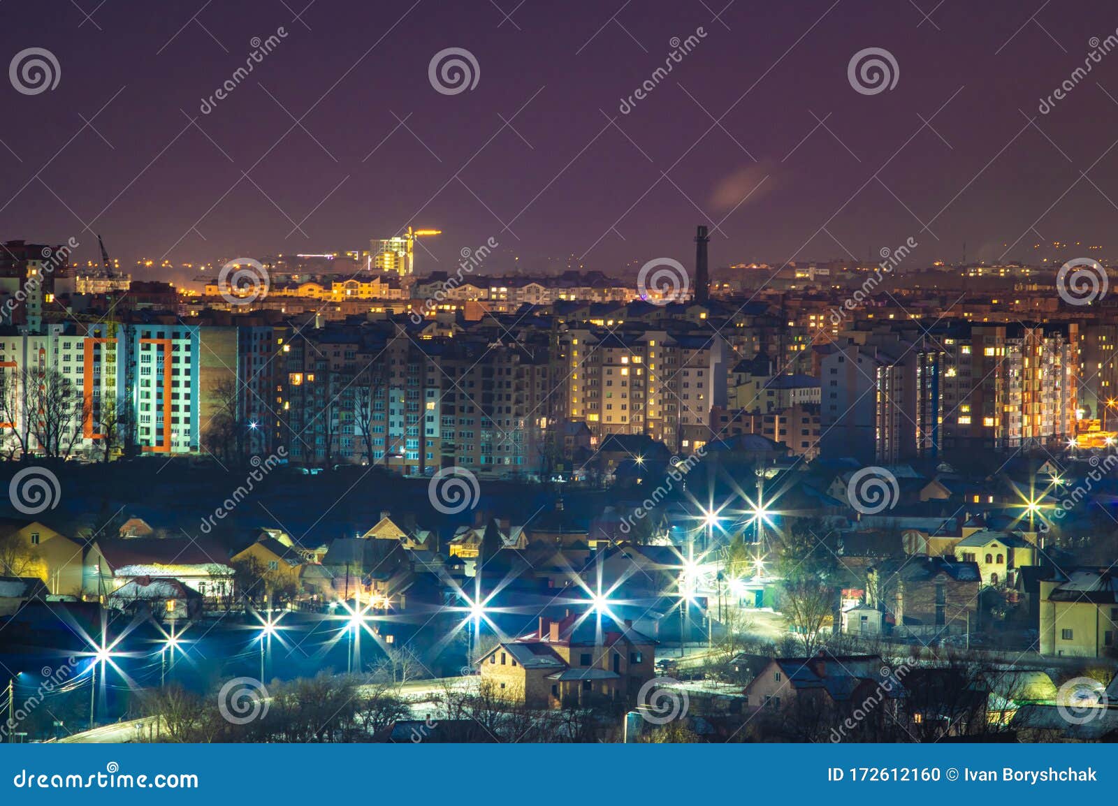 Night Panorama of the City in Winter Editorial Image - Image of night ...