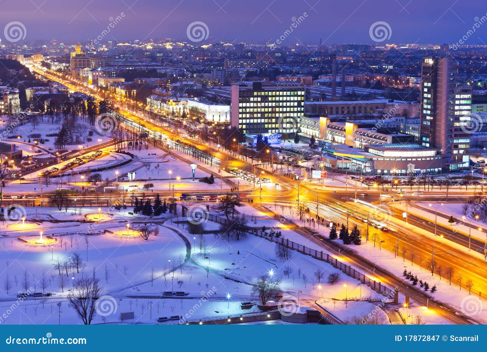 Night Panorama of Minsk, Belarus Stock Image - Image of european ...