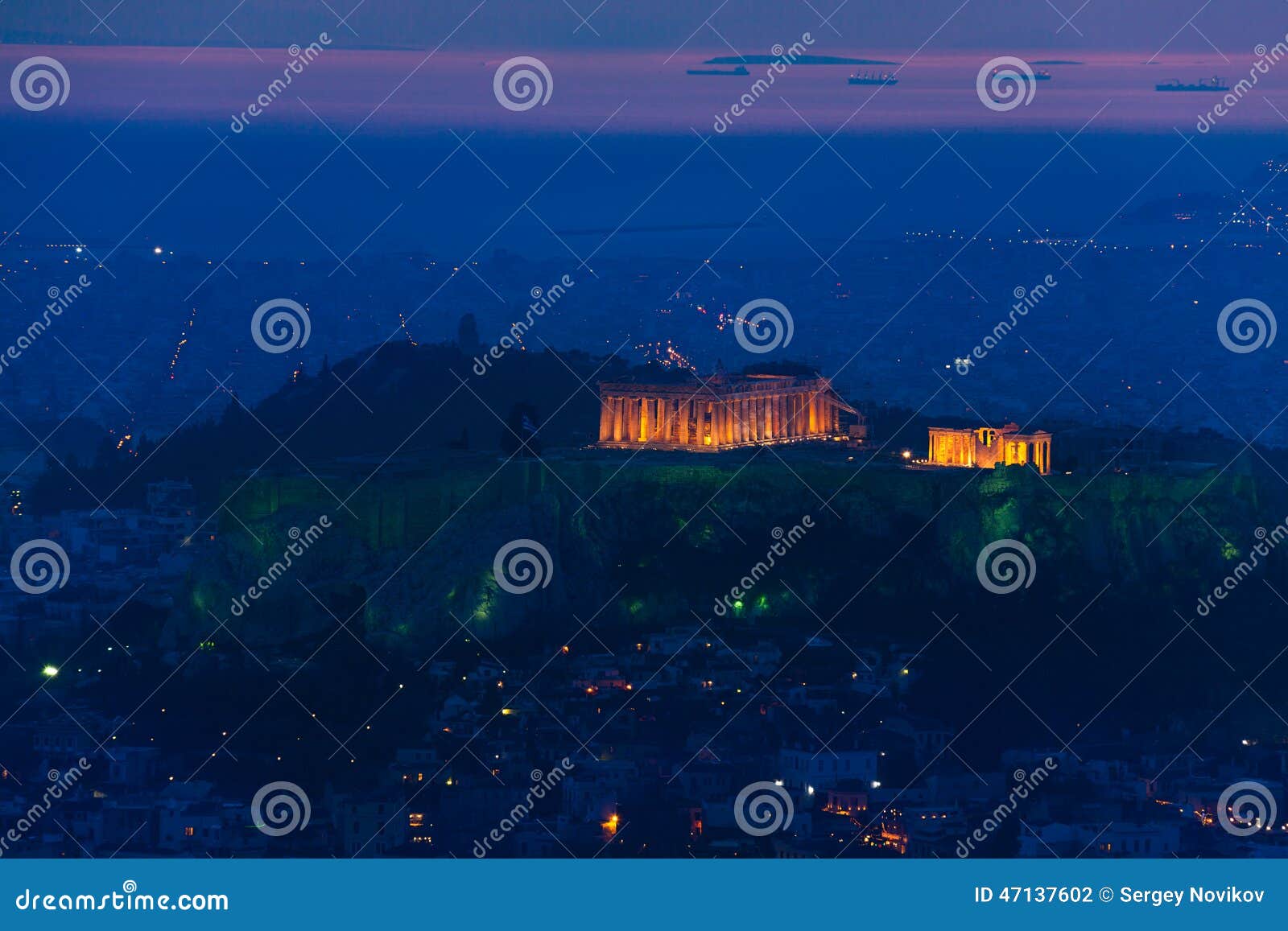 Night Panorama, Parthenon Temple, Athens in Greece Stock Photo - Image ...