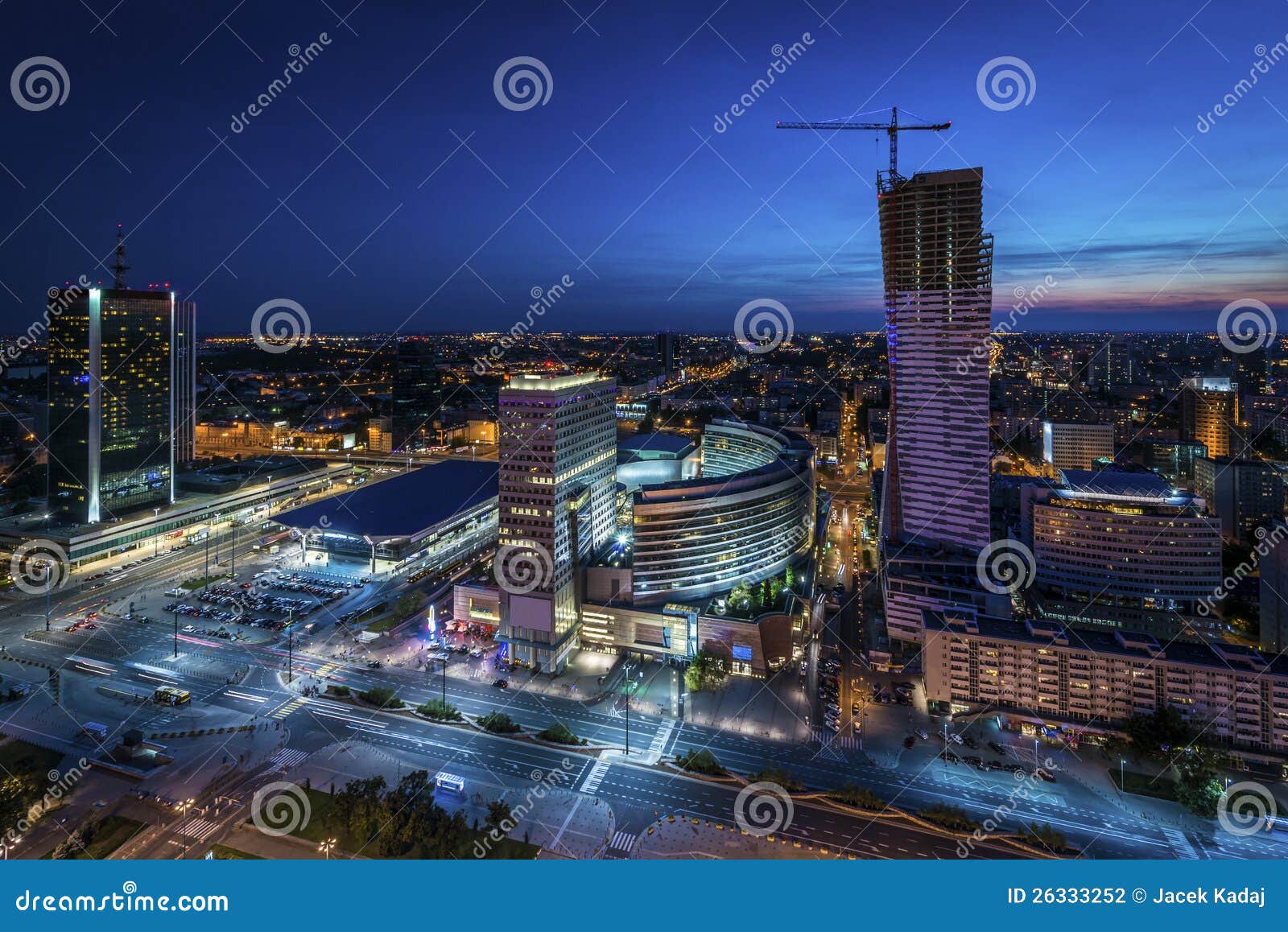 Panorama Of Warsaw Downtown During The Night, Stock Photography ...