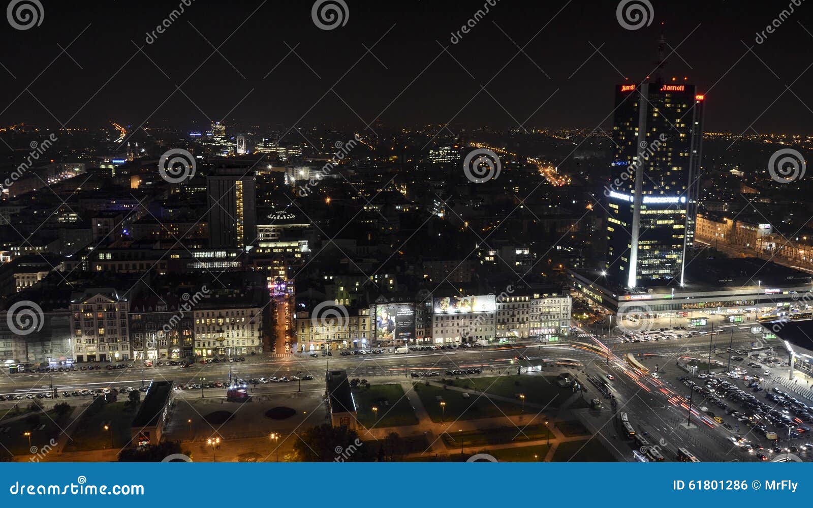 Night panorama of Warsaw editorial photo. Image of night - 61801286