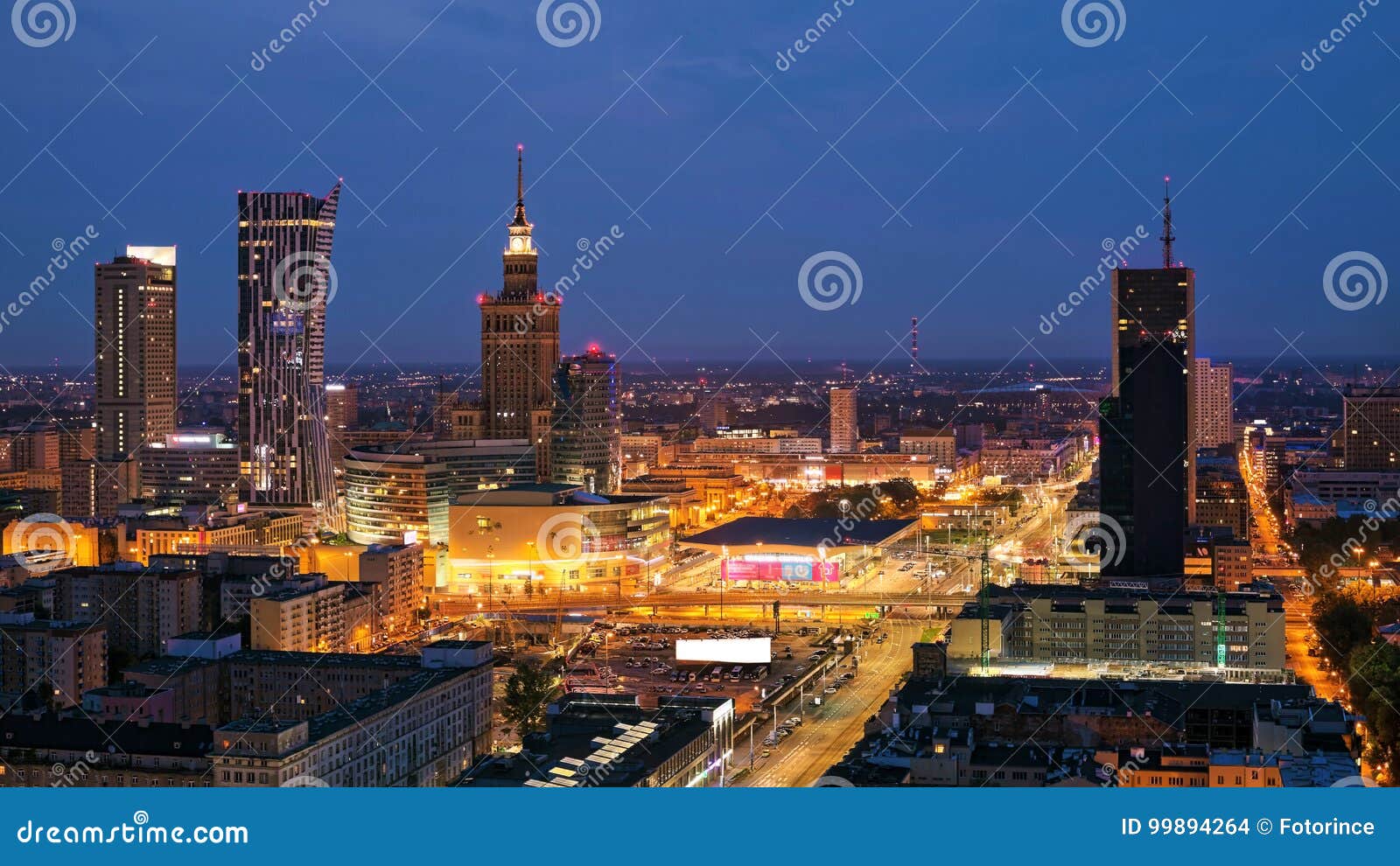 Panorama Of Warsaw Downtown During The Night, Stock Photography ...