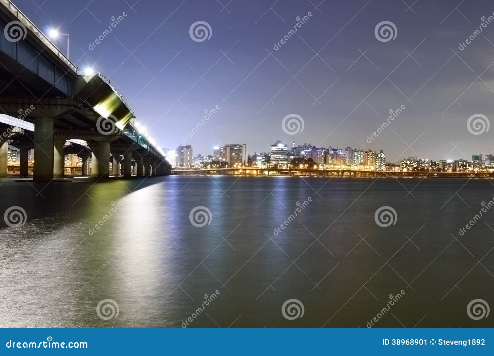 Night Panoramic View with Mapo Bridge, Seoul Stock Image - Image of ...