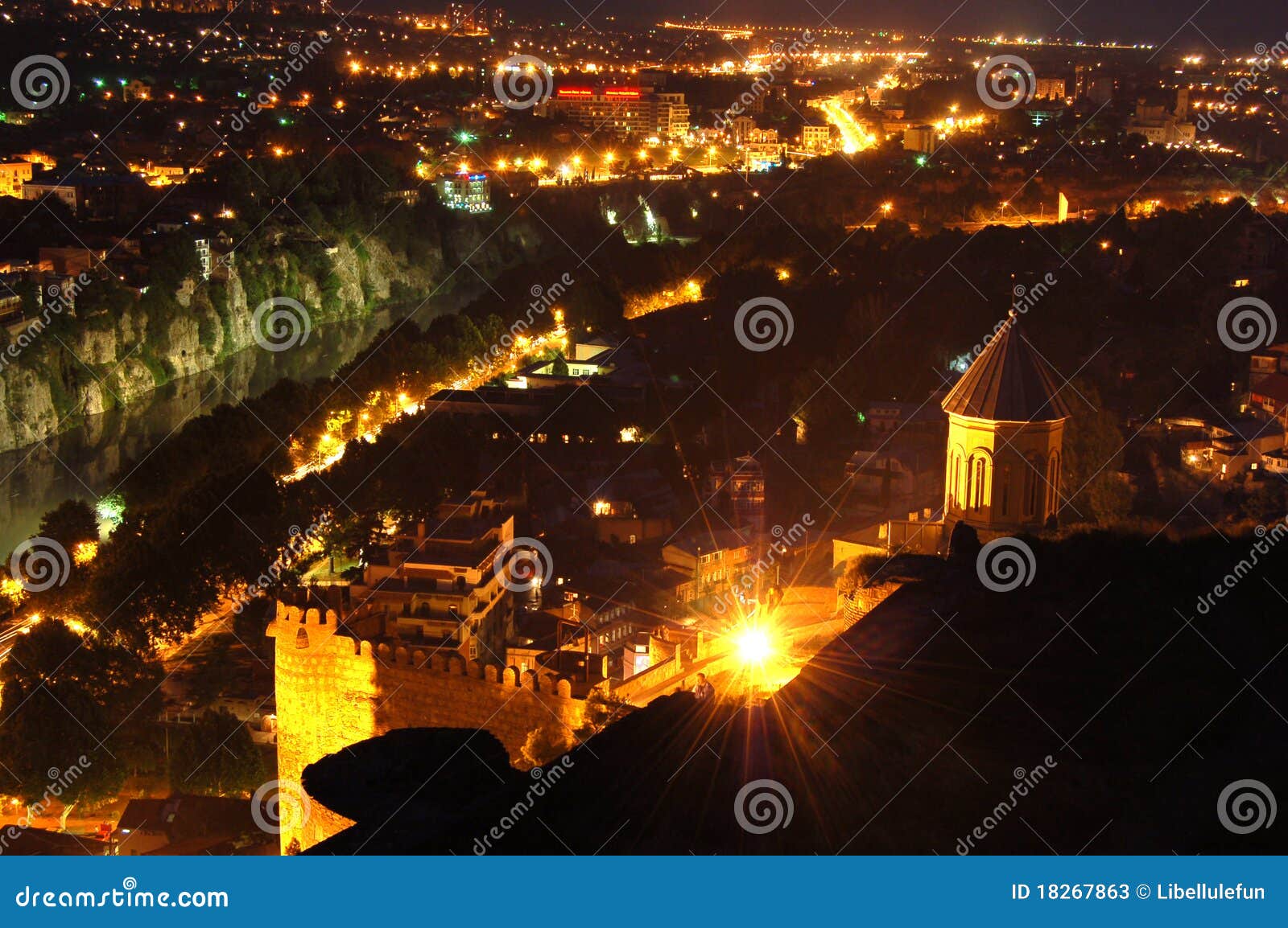 Night Panoramic View of Tbilisi Stock Image - Image of narikala ...