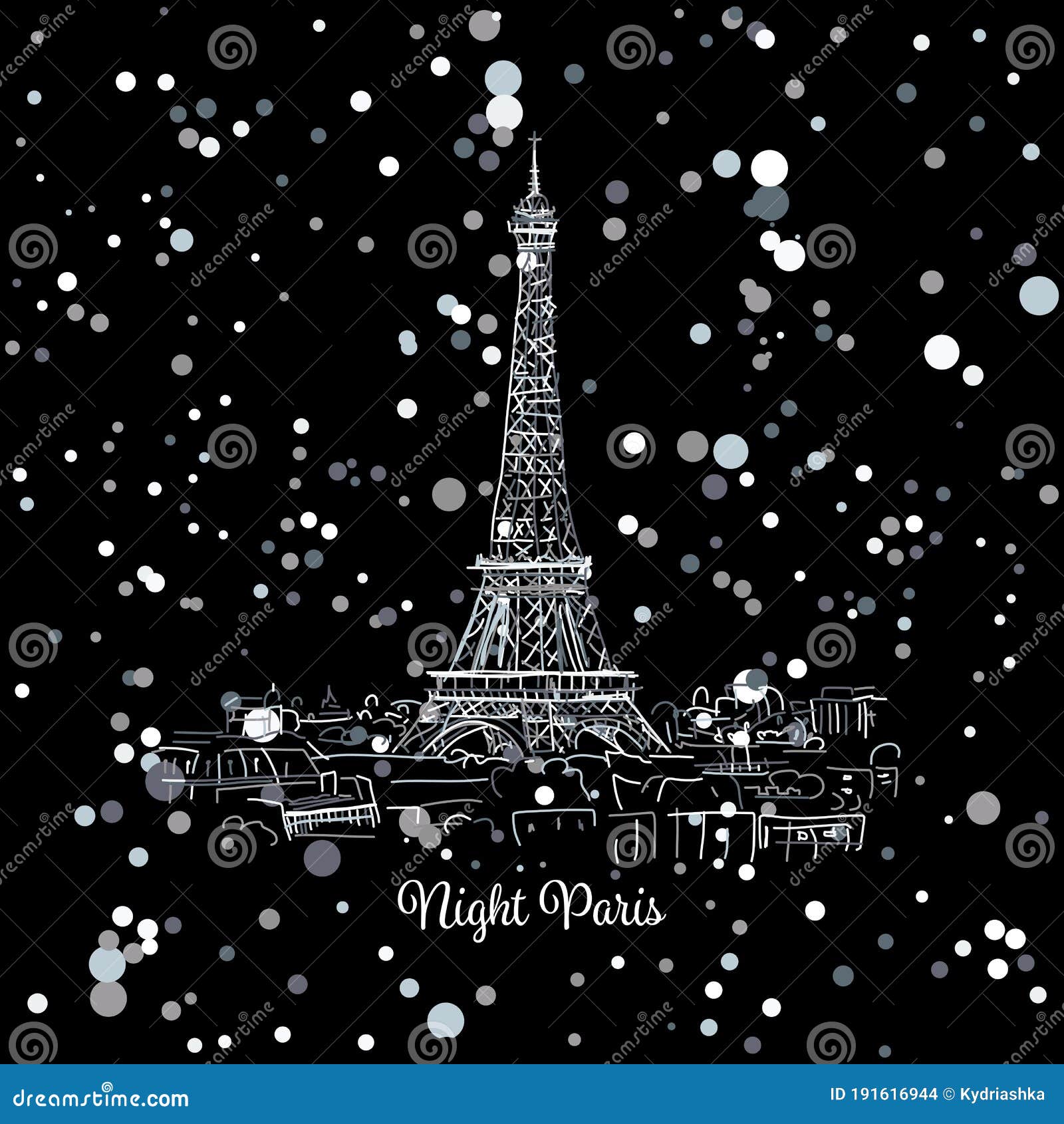 Paris Cityscape With Eiffel Tower Pencil Sketch Monochromatic Handdrawn ...