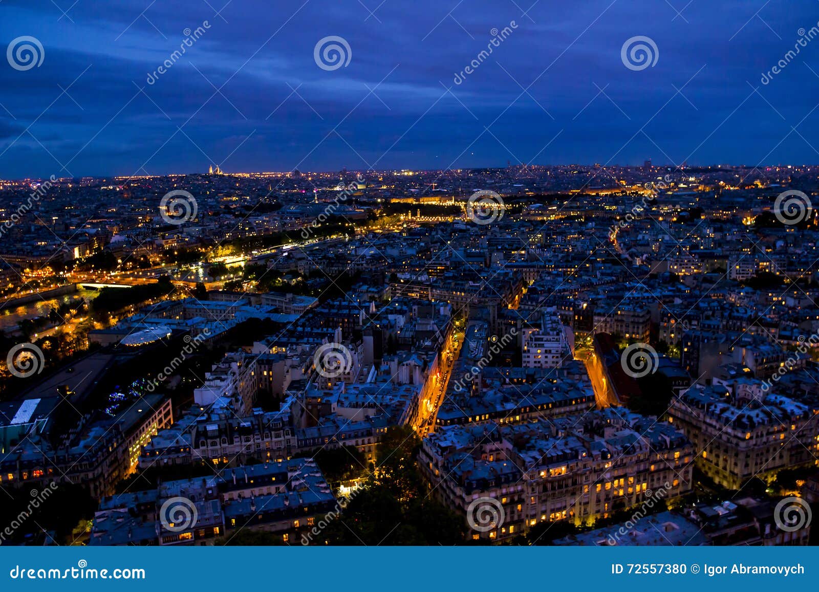 Night Paris from the Eiffel Tower Editorial Image - Image of france ...
