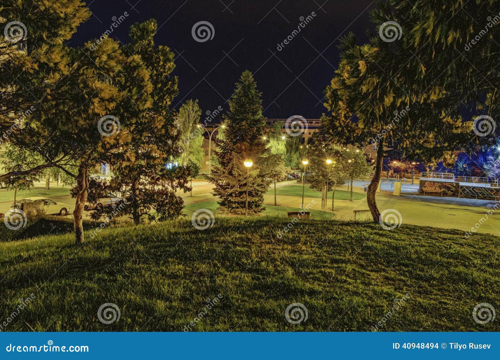 Night in the park stock photo. Image of trees, spain - 40948494