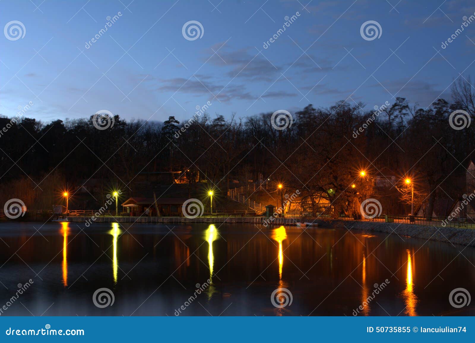 Night Park Street View and Trees 1 Stock Image - Image of destinations ...