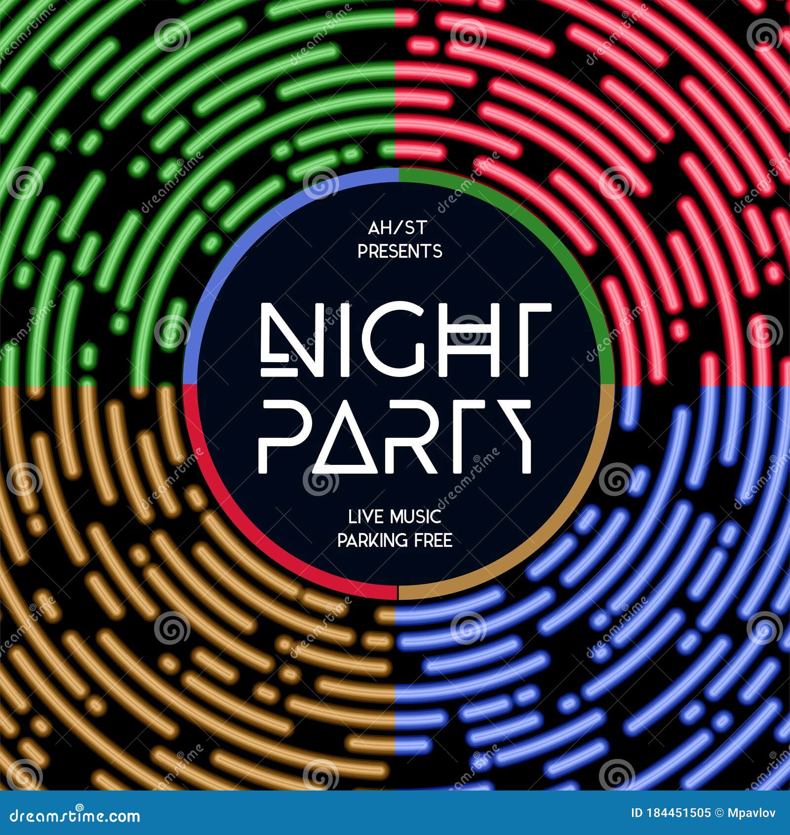 Night Party Vector Illustration. Rounded Lines Design Style. Stock ...