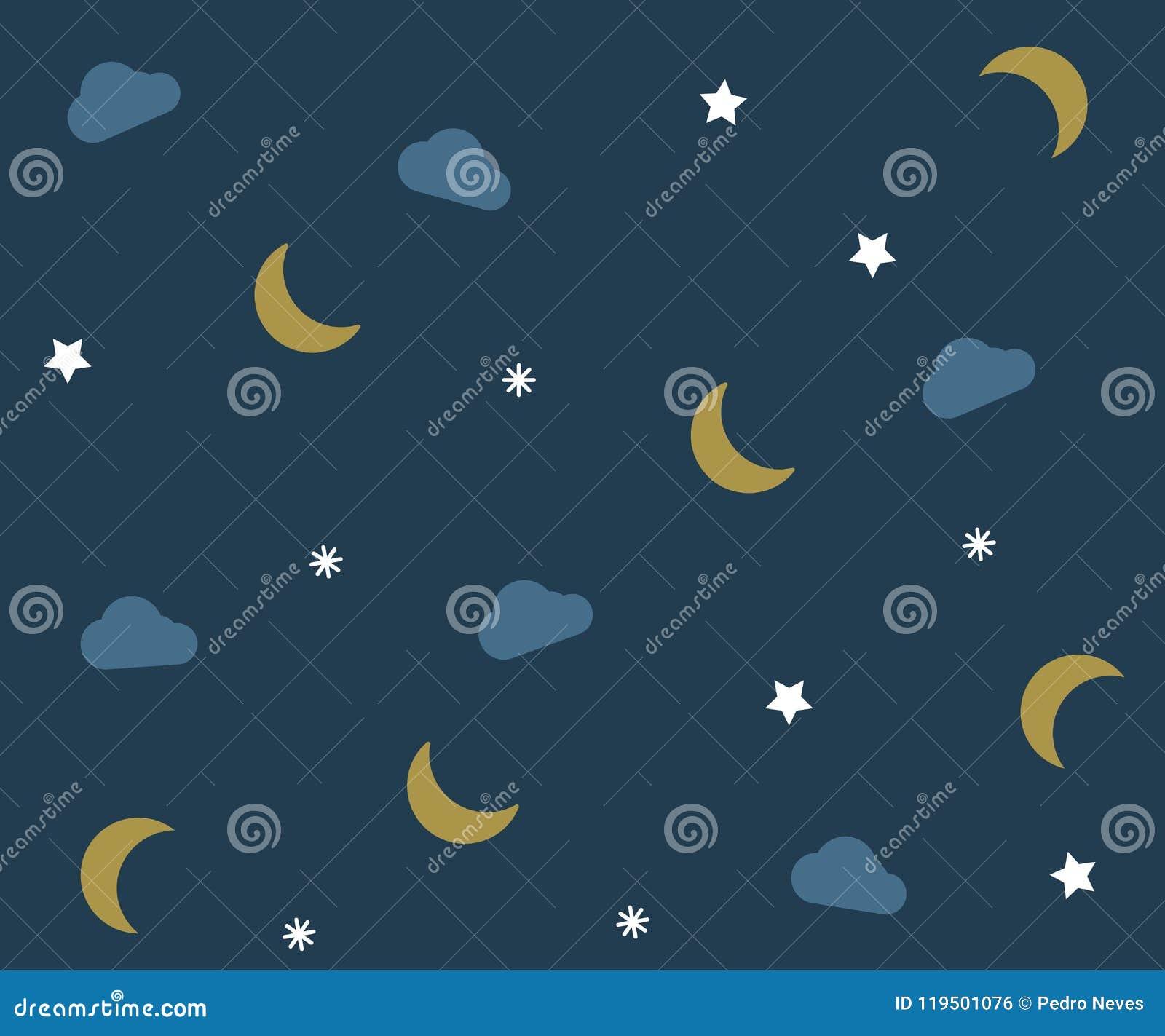 Night Pattern With Clouds Moons And Stars Vector Background Wallpaper
