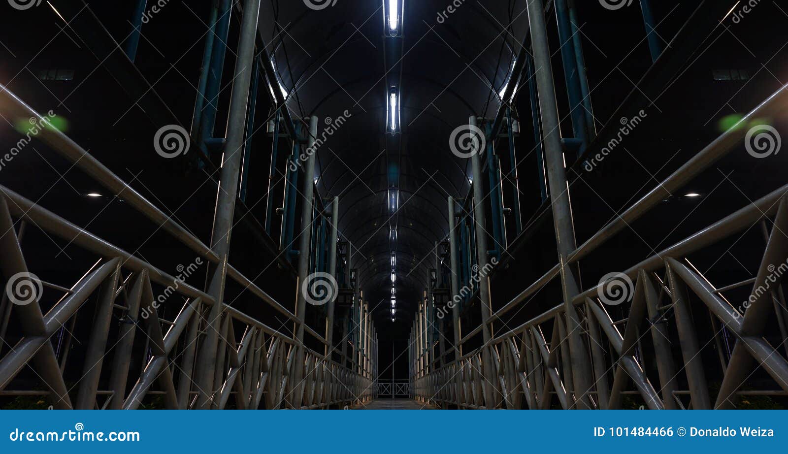 Night Pedestrian Bridge with Dim Light Stock Photo - Image of black ...