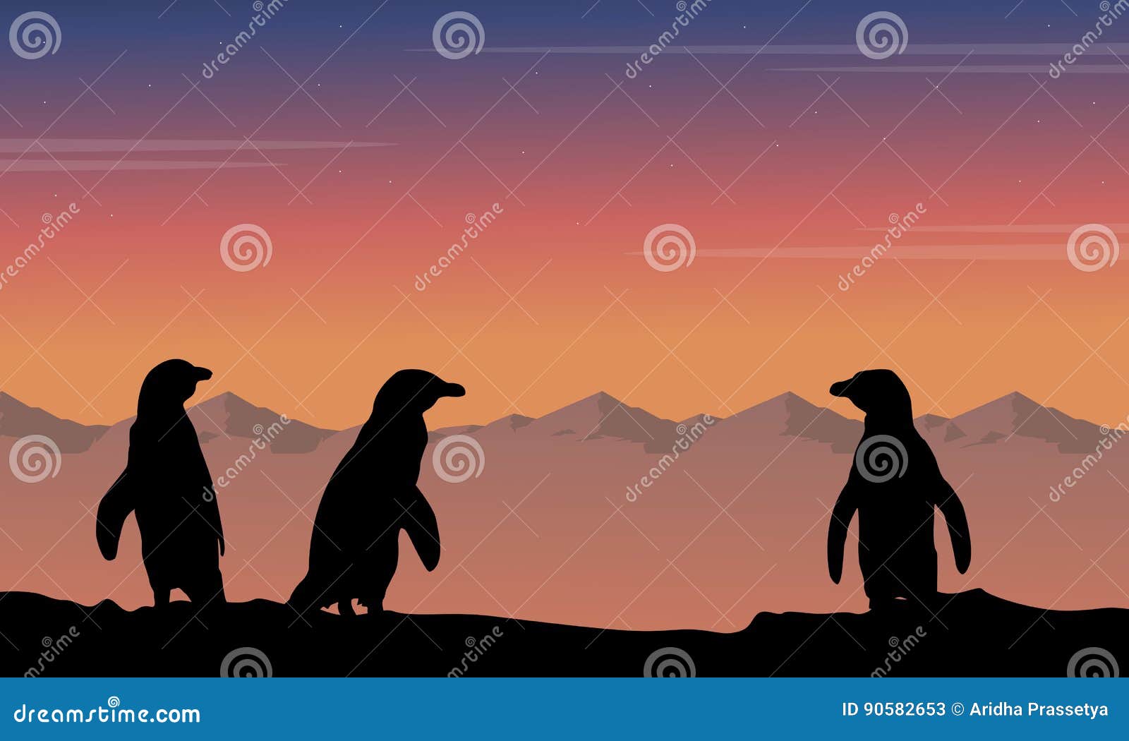 At Night Penguin Silhouette Beauty Landscape Stock Vector ...