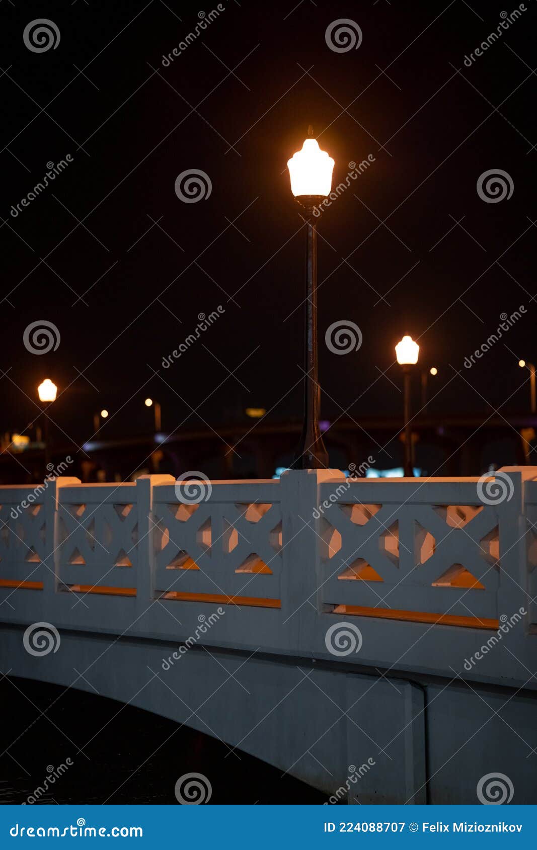 Night Photo of a Bridge with Street Light Stock Image - Image of light ...