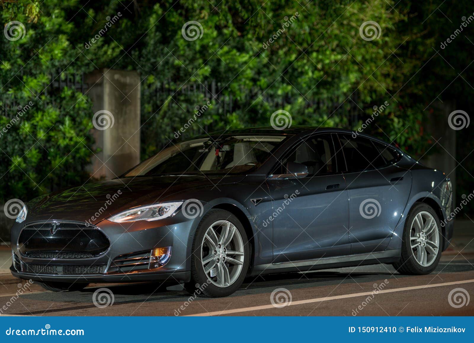 Night Photo with Light Painting Tesla Model S Editorial Image - Image ...