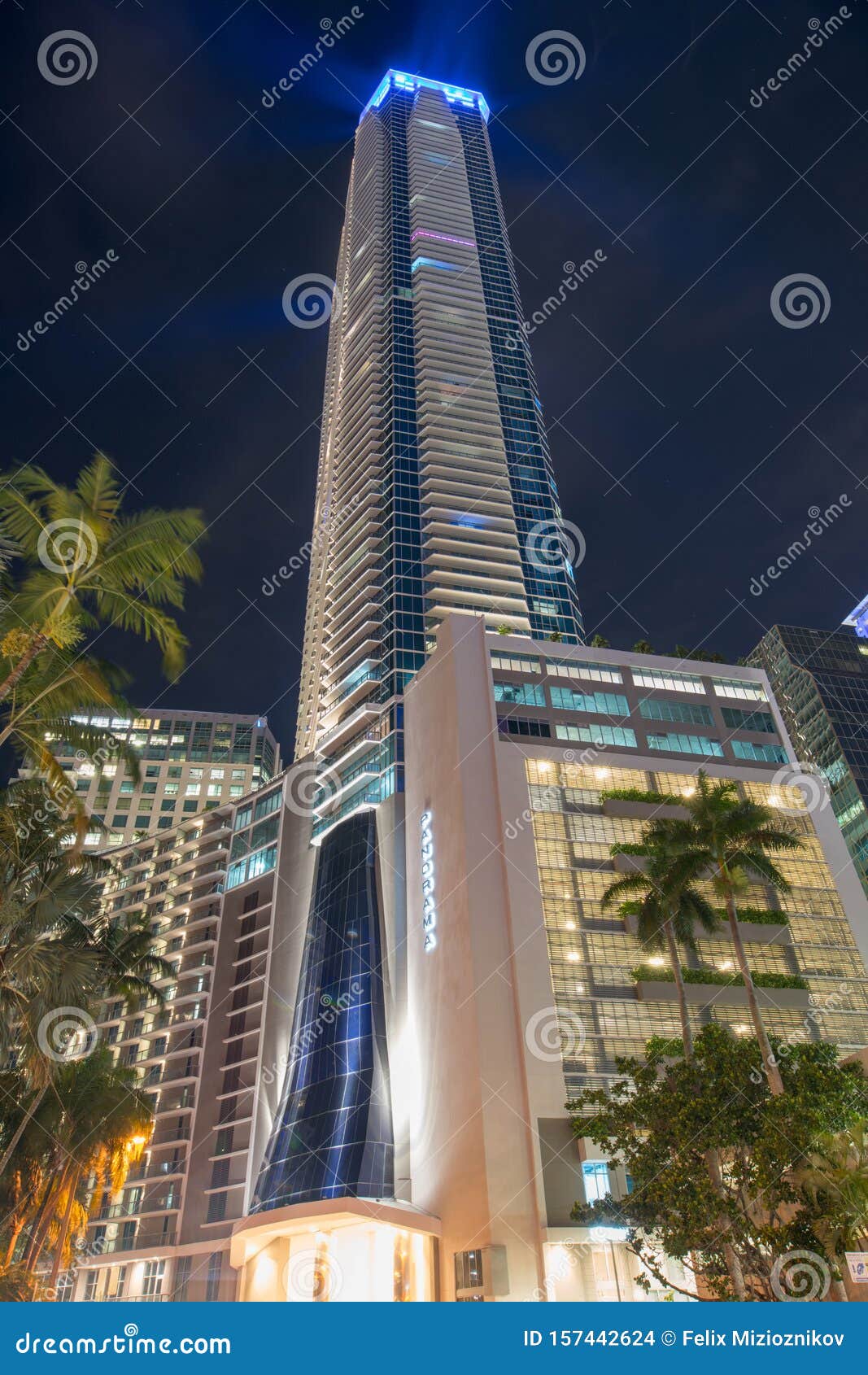 Night Photo Panorama Tower Downtown Brickell Miami FL Editorial Stock ...