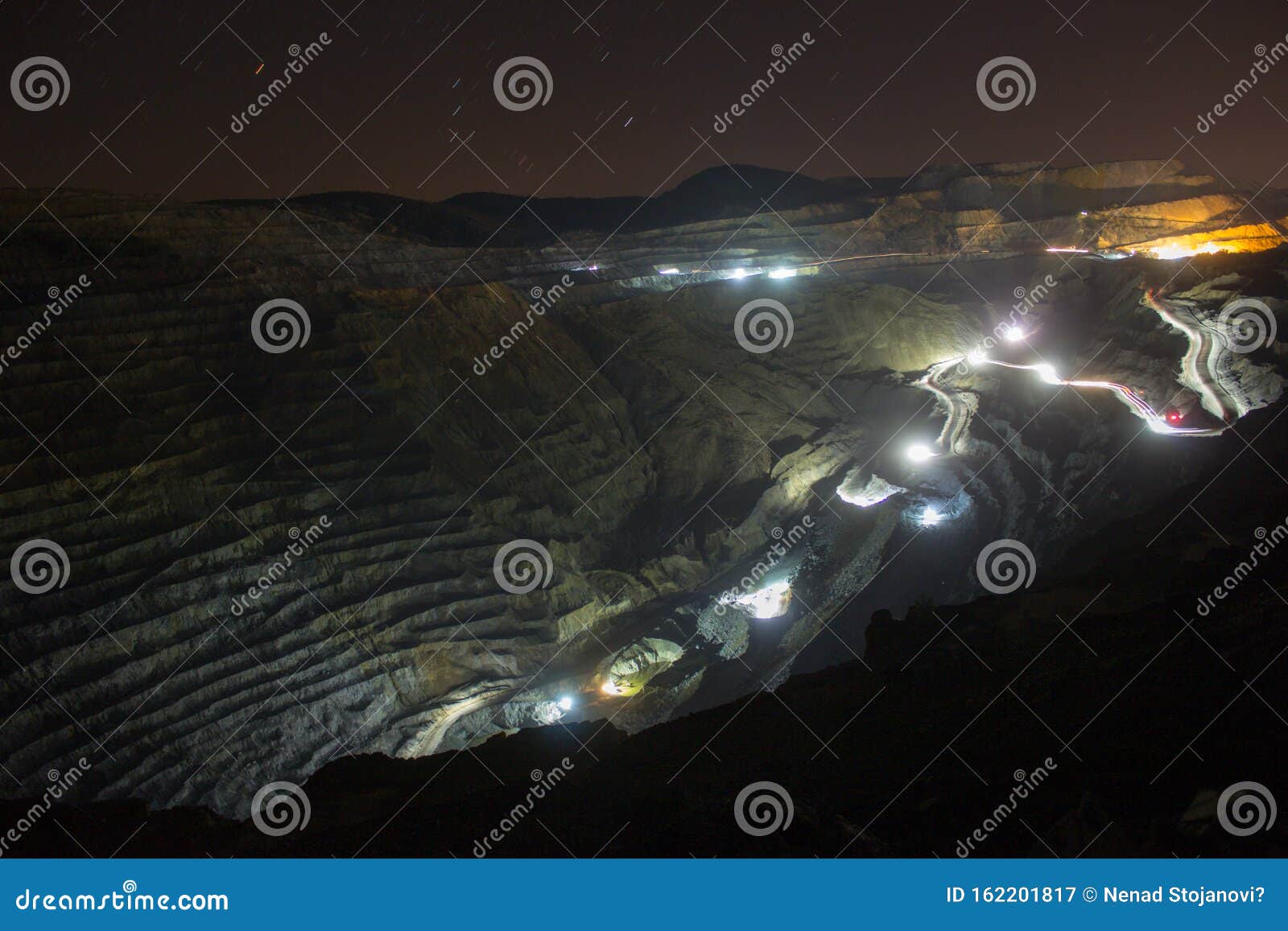 Night Photography of Open Pit Copper Mining Stock Image - Image of ...