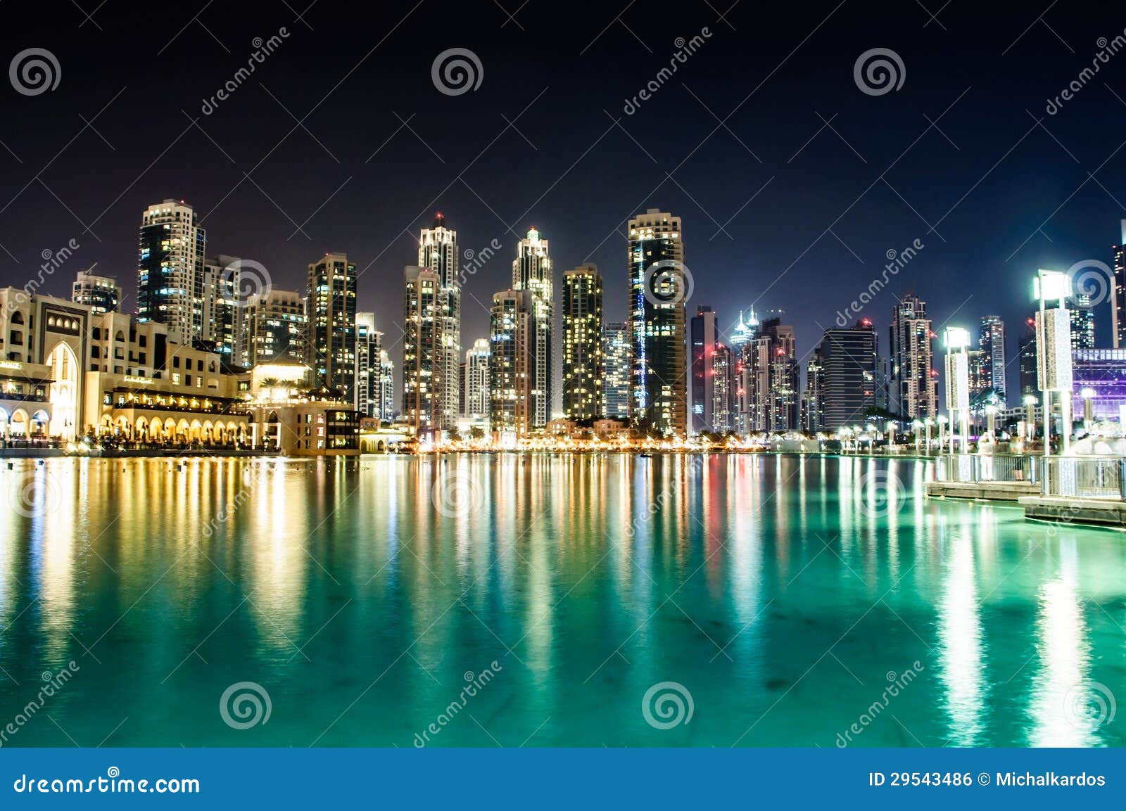 Night Picture of Quiet Dancing Fountain in Dubai Stock Photo - Image of ...