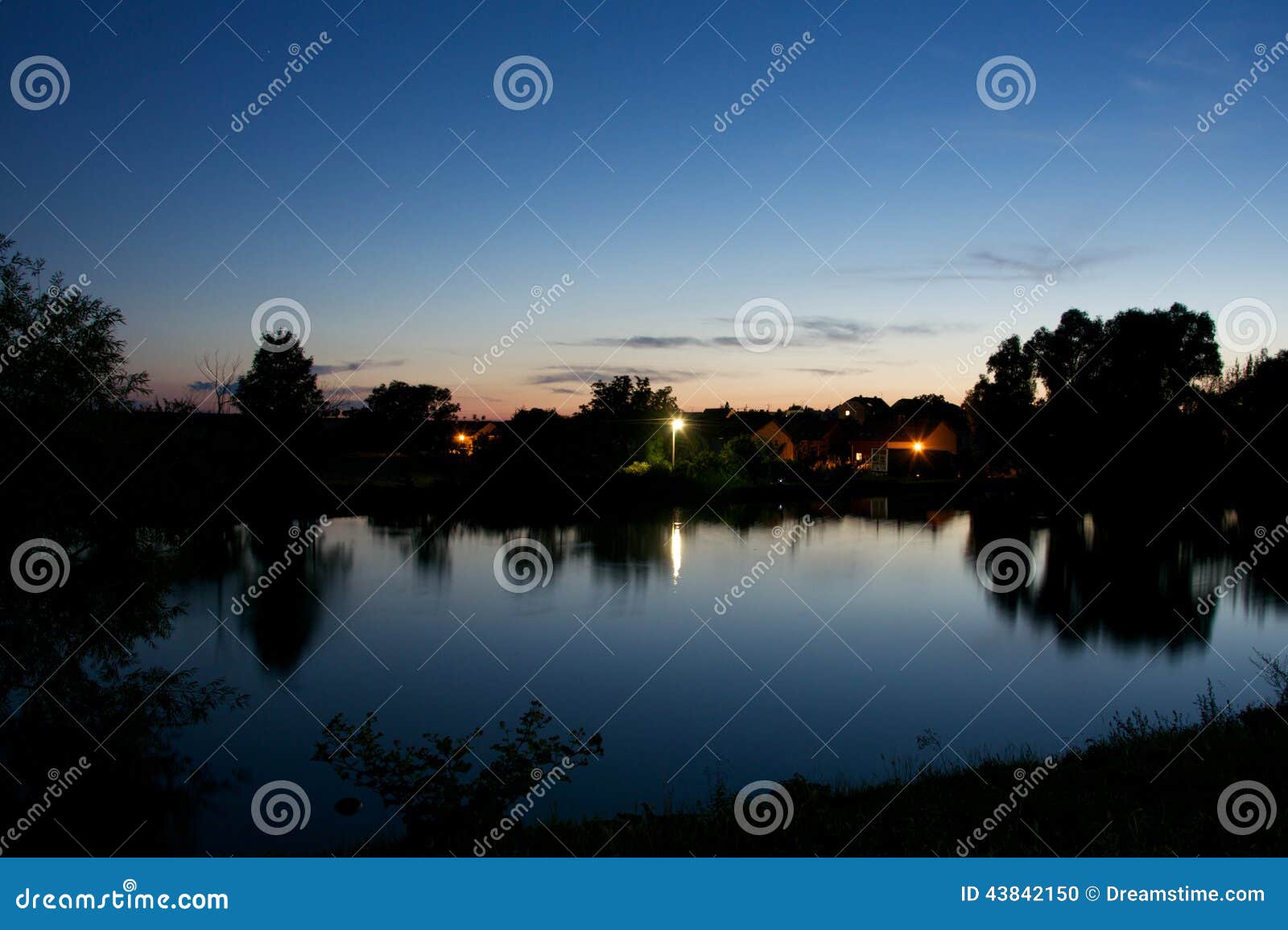 Night pond stock photo. Image of sunset, reflected, mirror - 43842150