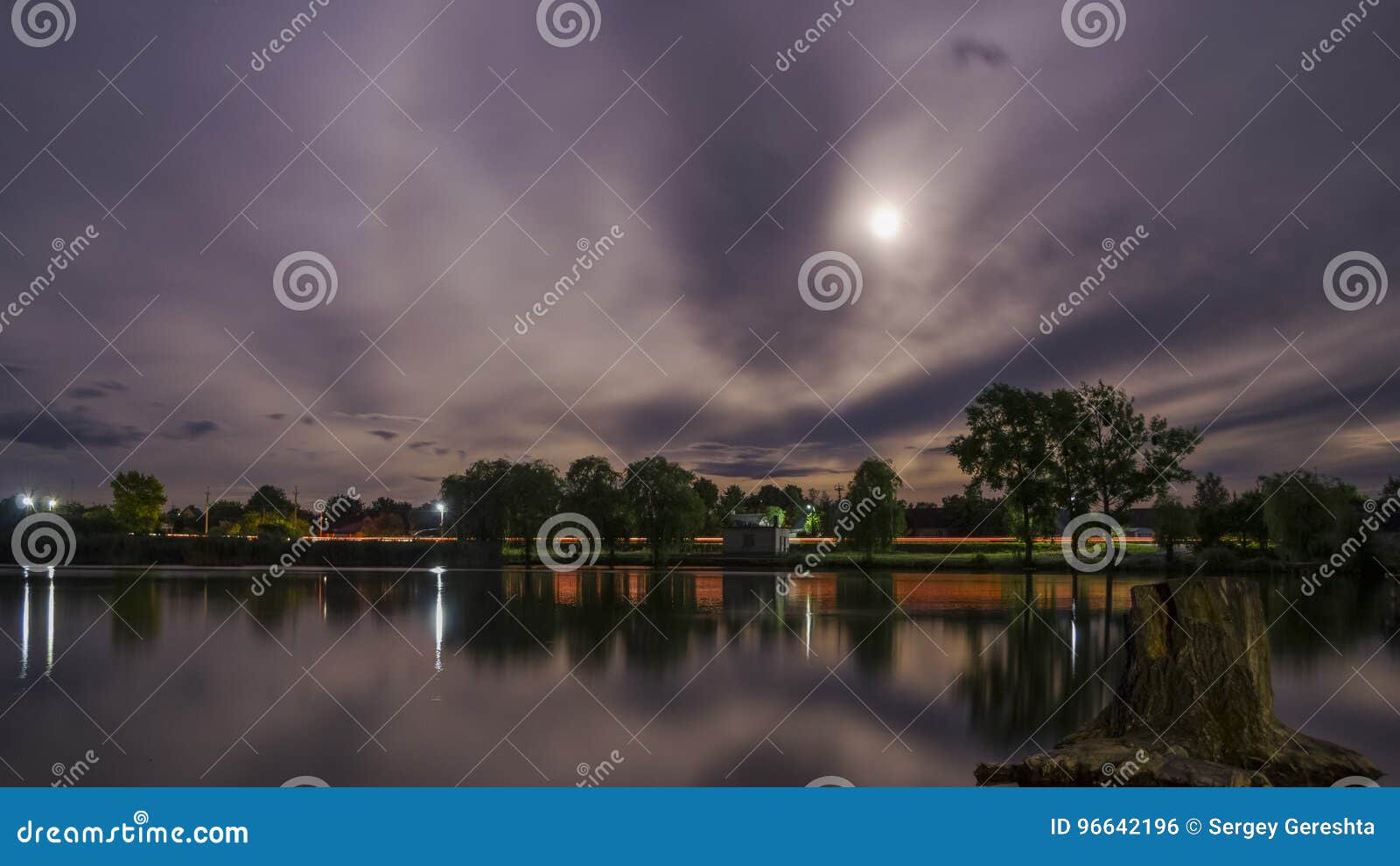 Night on the pond stock photo. Image of stake, clouds - 96642196