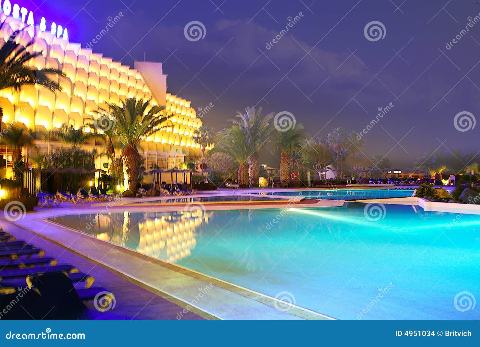 Night Pool in the Luxury SPA Hotel Stock Photo - Image of massage ...