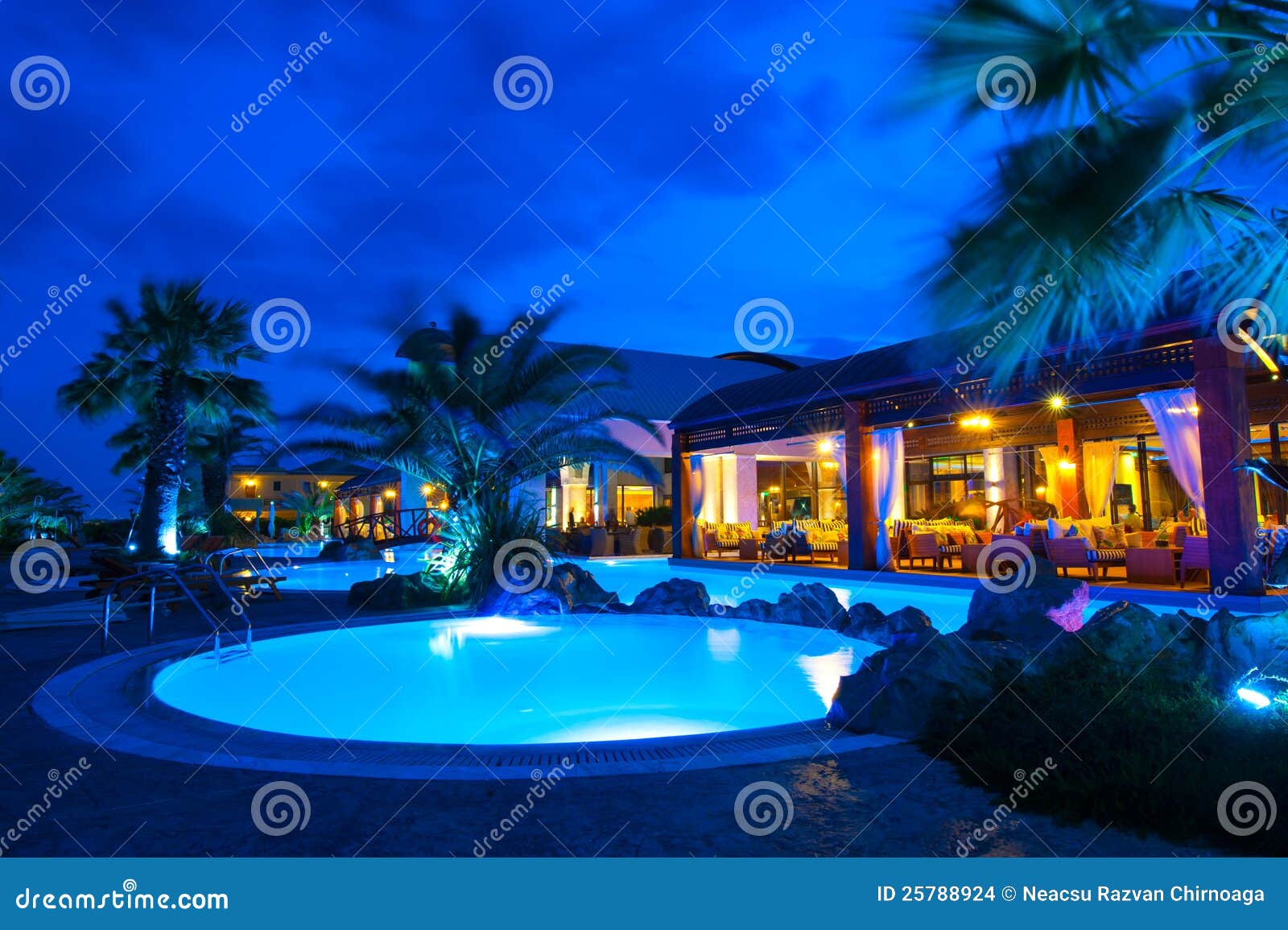Night pool side stock photo. Image of blue, exterior - 25788924