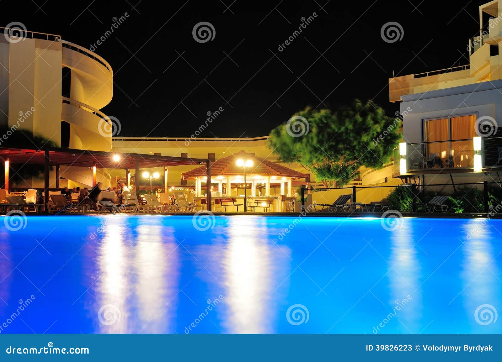 Night pool side of hotel stock image. Image of luminosity - 39826223
