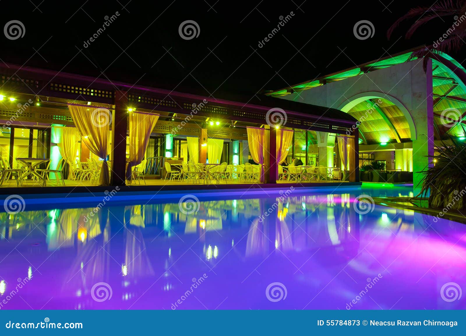 Night Pool Side of Rich Hotel Stock Image - Image of comfortable ...