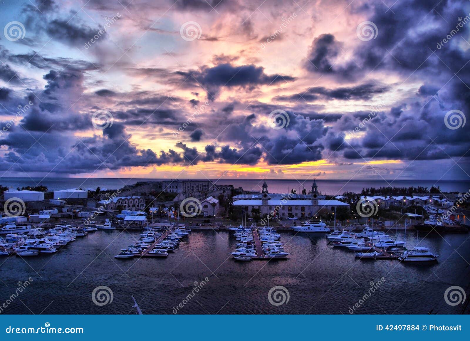 Night in Naval Dock Yard, Kings Wharf, Bermuda Stock Photo - Image of ...
