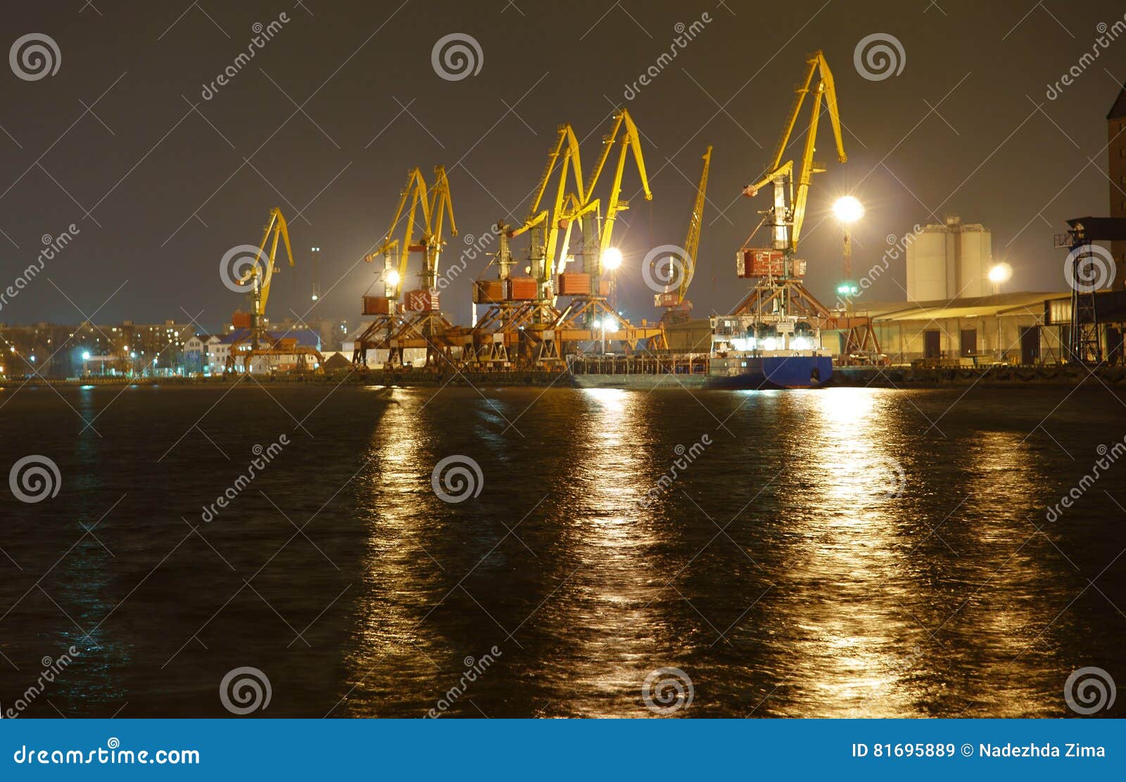 Night, Port, Loading, Cranes, Cargo Terminal Stock Image - Image of ...