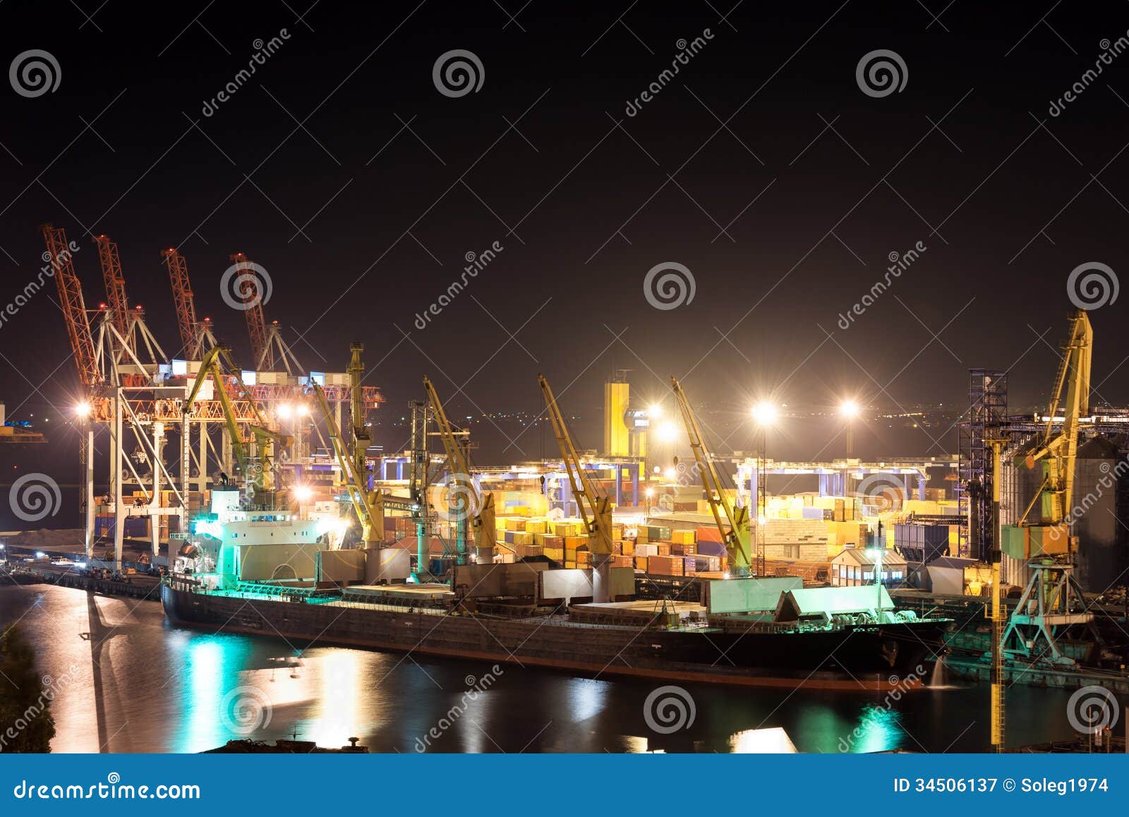 Night port and ship stock image. Image of area, harbor - 34506137