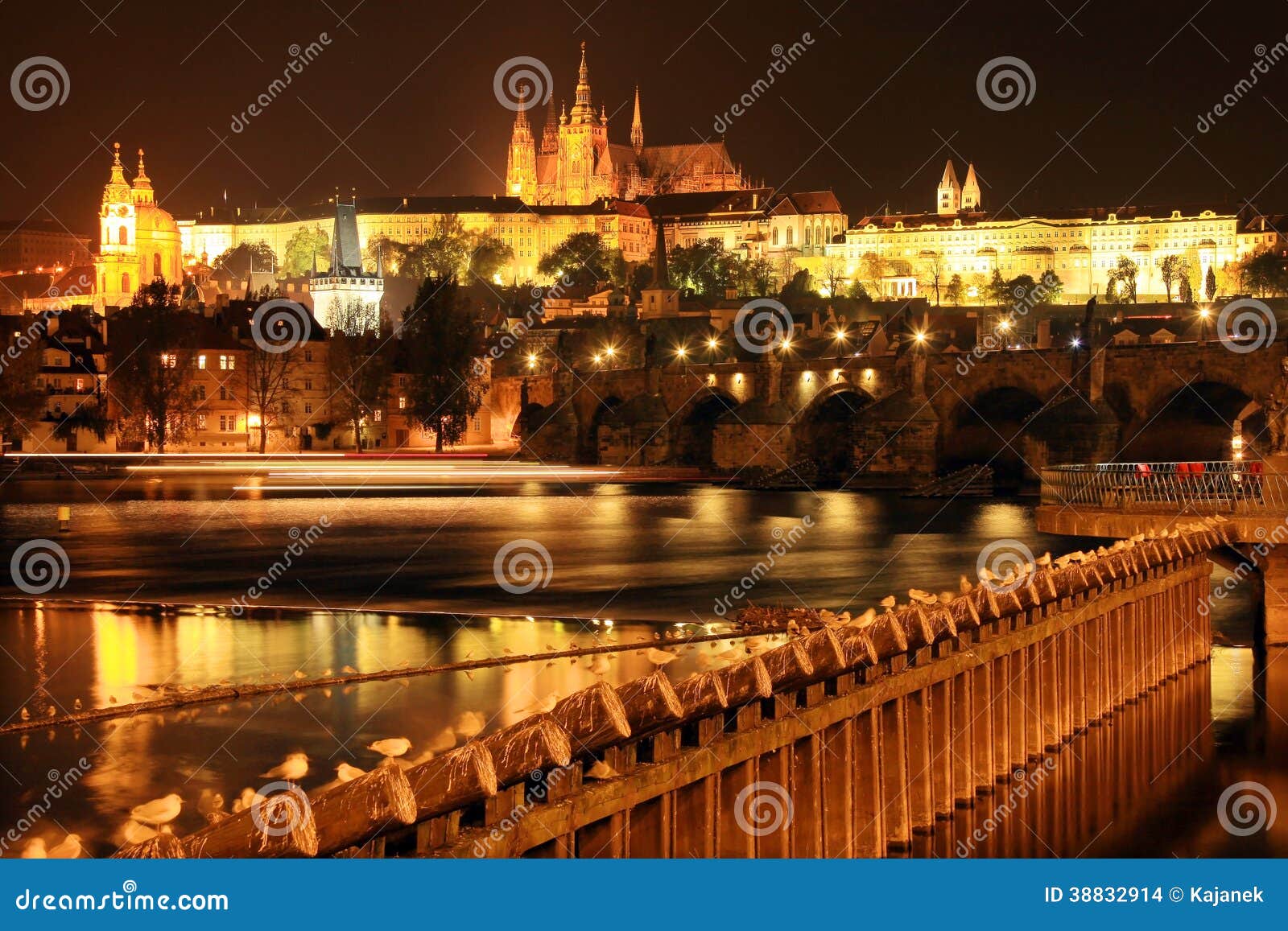 Night Prague Gothic Castle with Charles Bridge Stock Photo - Image of ...