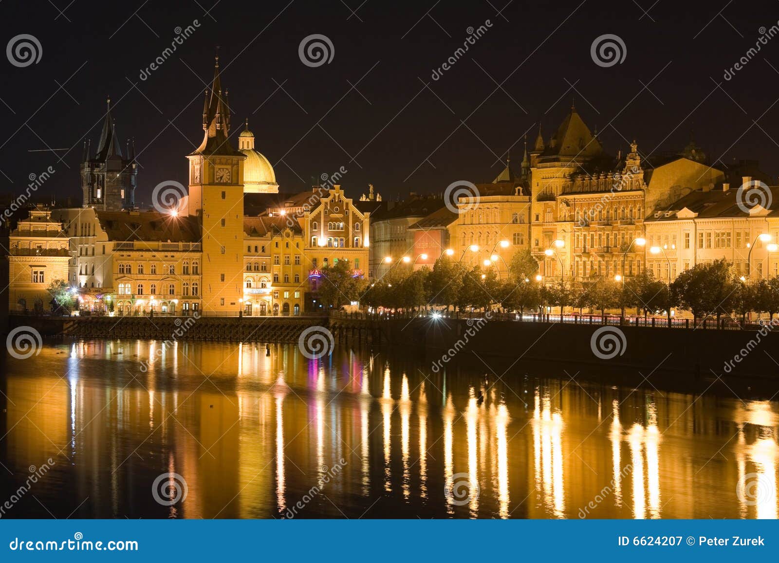 Night Prague scenery stock image. Image of vltava, reflection - 6624207