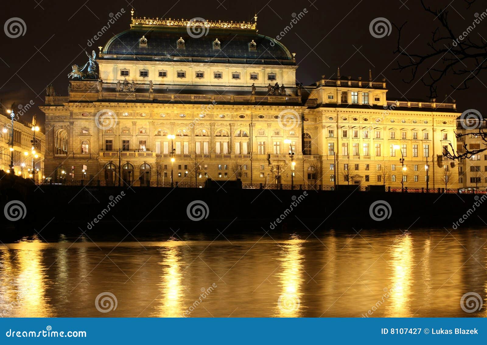 Night Prague Theatre stock image. Image of water, night - 8107427