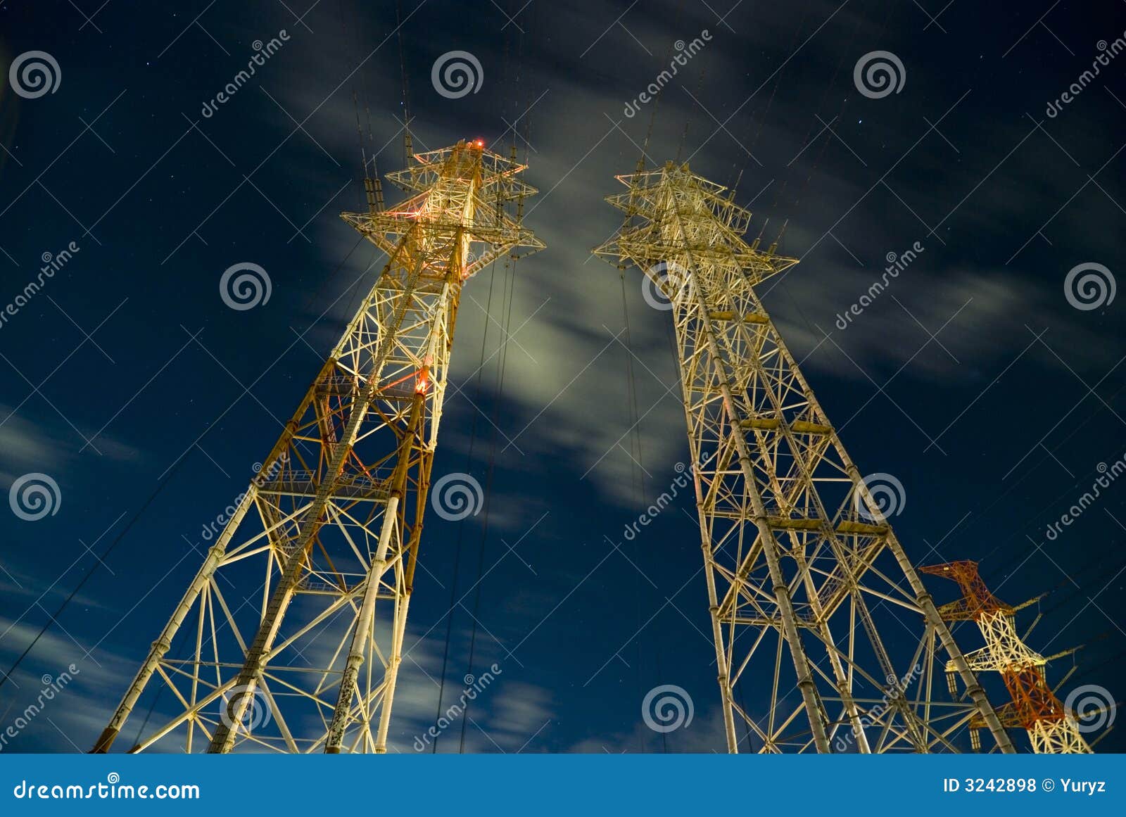 Night pylons stock photo. Image of star, national, electric - 3242898