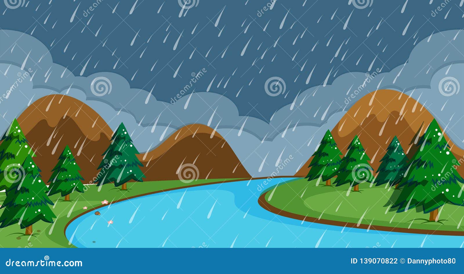 A night raining scene stock vector. Illustration of tourism - 139070822