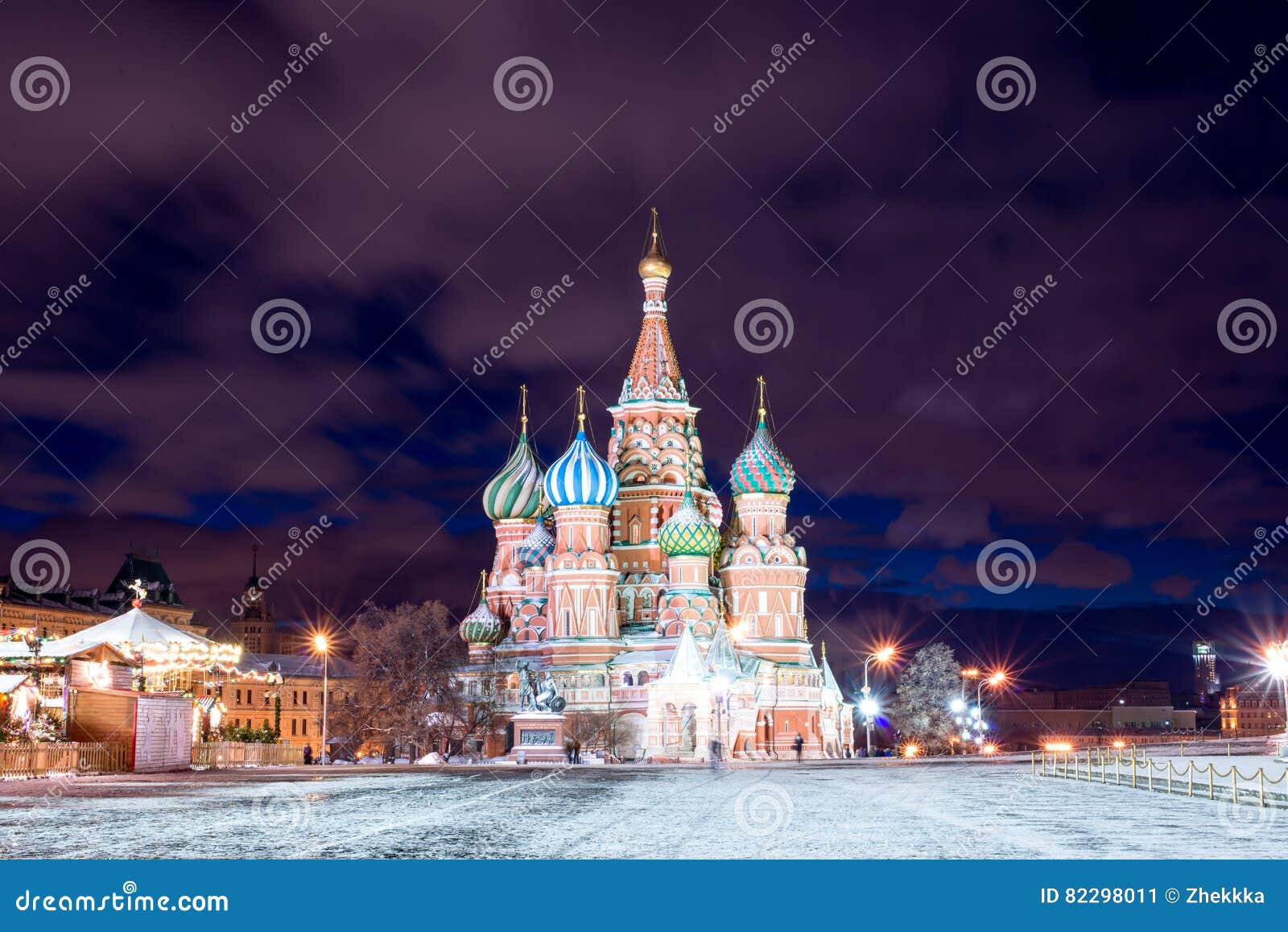 Night red square in winter stock image. Image of decoration - 82298011