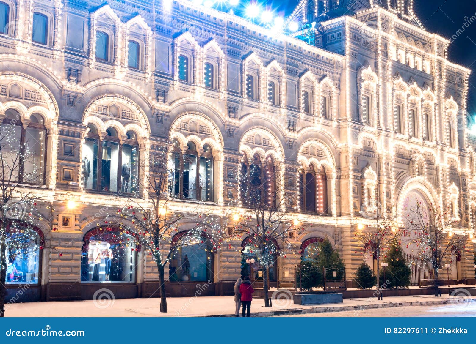 Night red square in winter editorial photo. Image of shop - 82297611