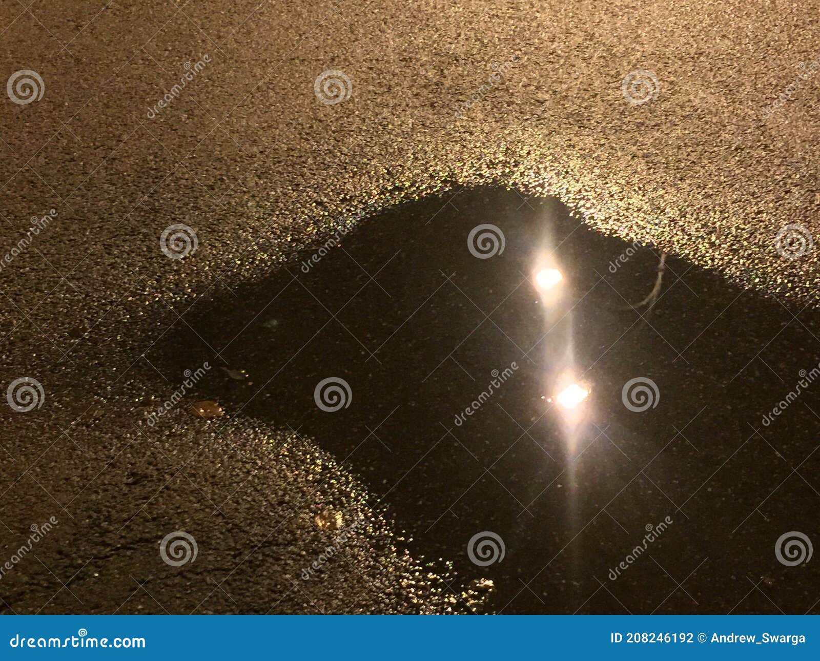 Night Reflection of Lanterns in a Puddle of Water. Stock Photo - Image ...