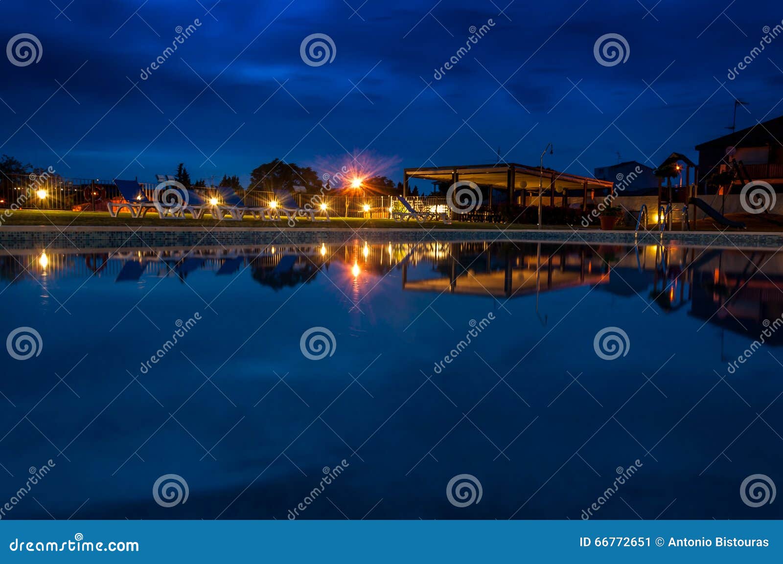 Night Reflections on a Swimming Pool Stock Image - Image of lights ...