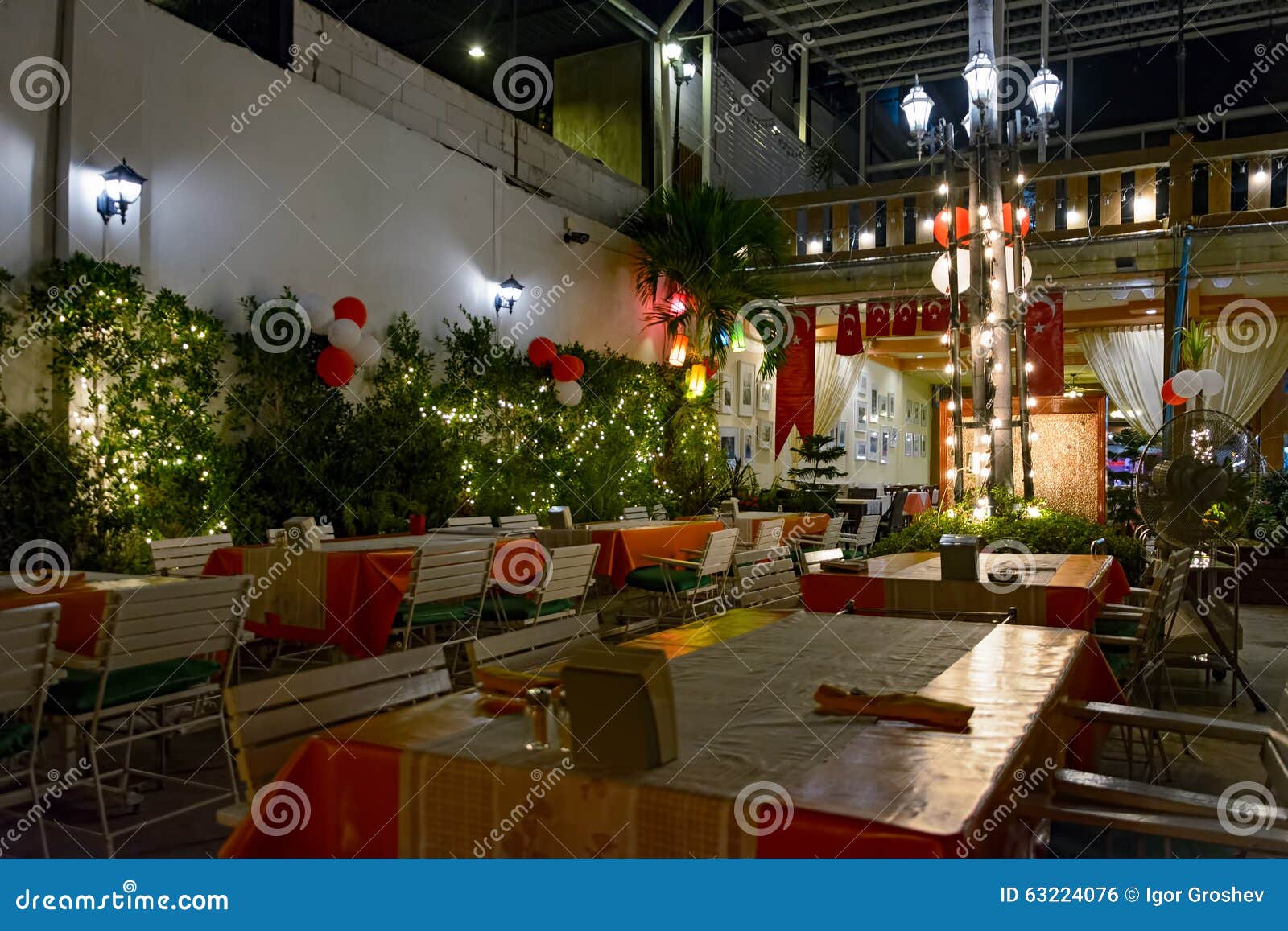 Night restaurant interior stock photo. Image of equipment - 63224076