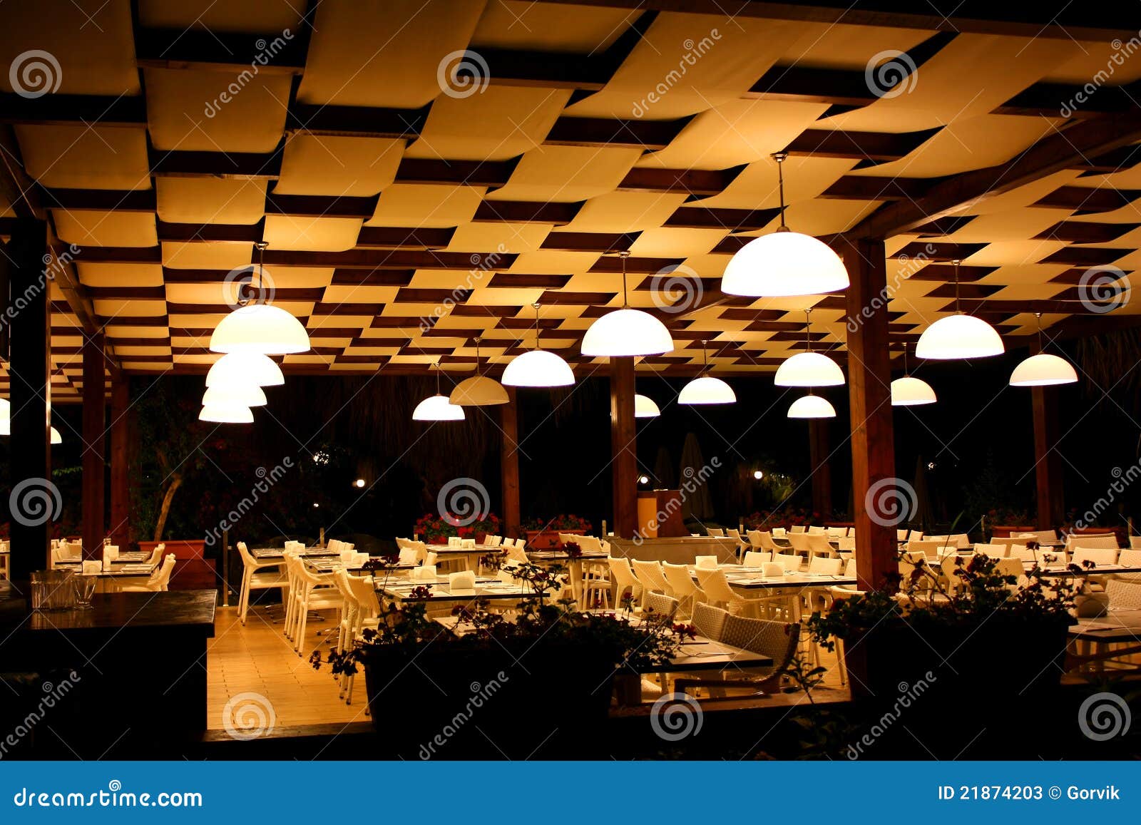 Night Restaurant in Resort Hotel Stock Image - Image of light, night ...