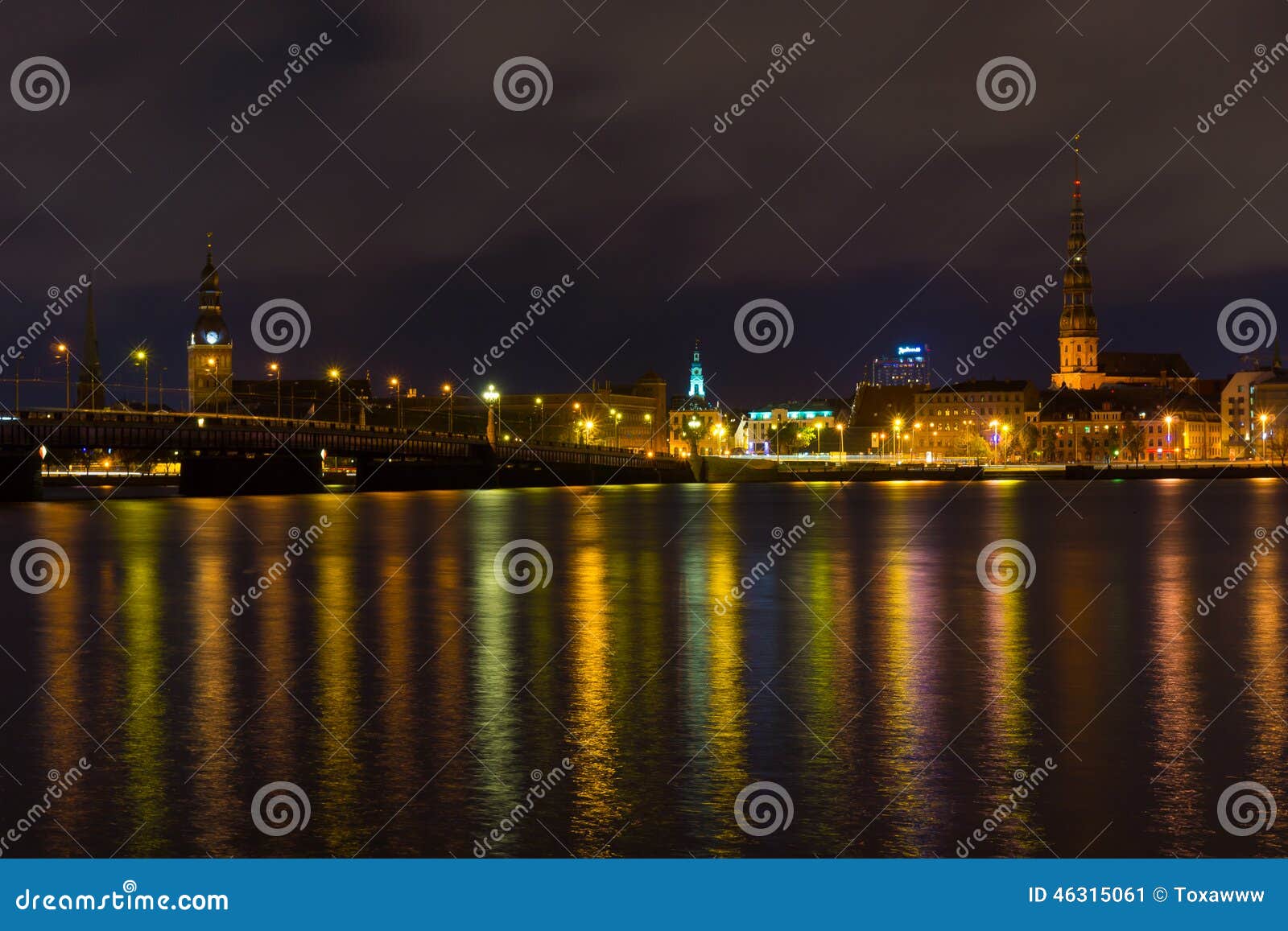 Night in Riga, Latvia stock image. Image of attractions - 46315061