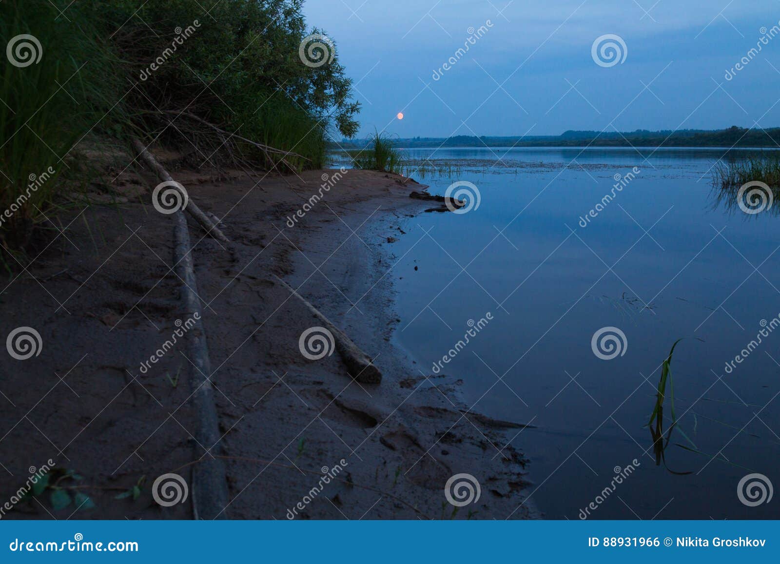 Night at the river stock photo. Image of moon, river - 88931966