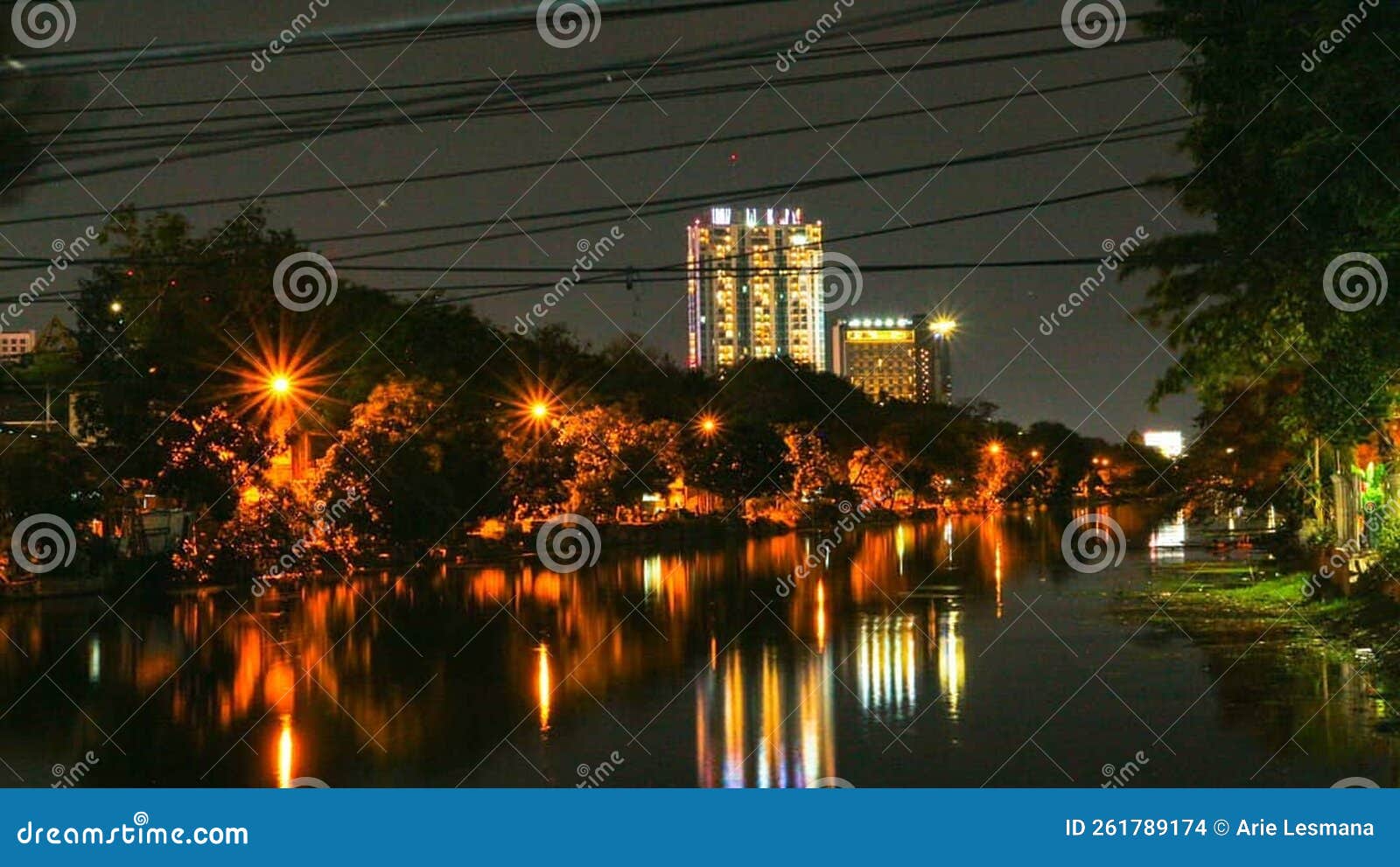 Night on the Riverside, Light, Tower, Building Stock Photo - Image of ...