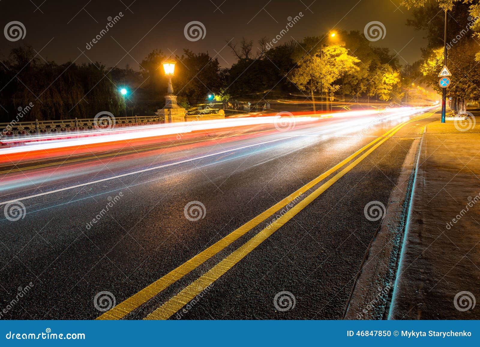 Night Road in the City with Car the Light Trails Stock Photo - Image of ...