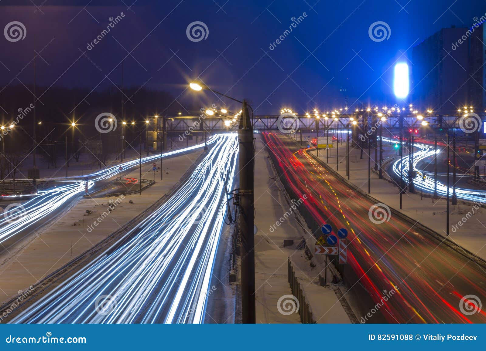 Night Road in the City with Car the Light Trails Stock Photo - Image of ...