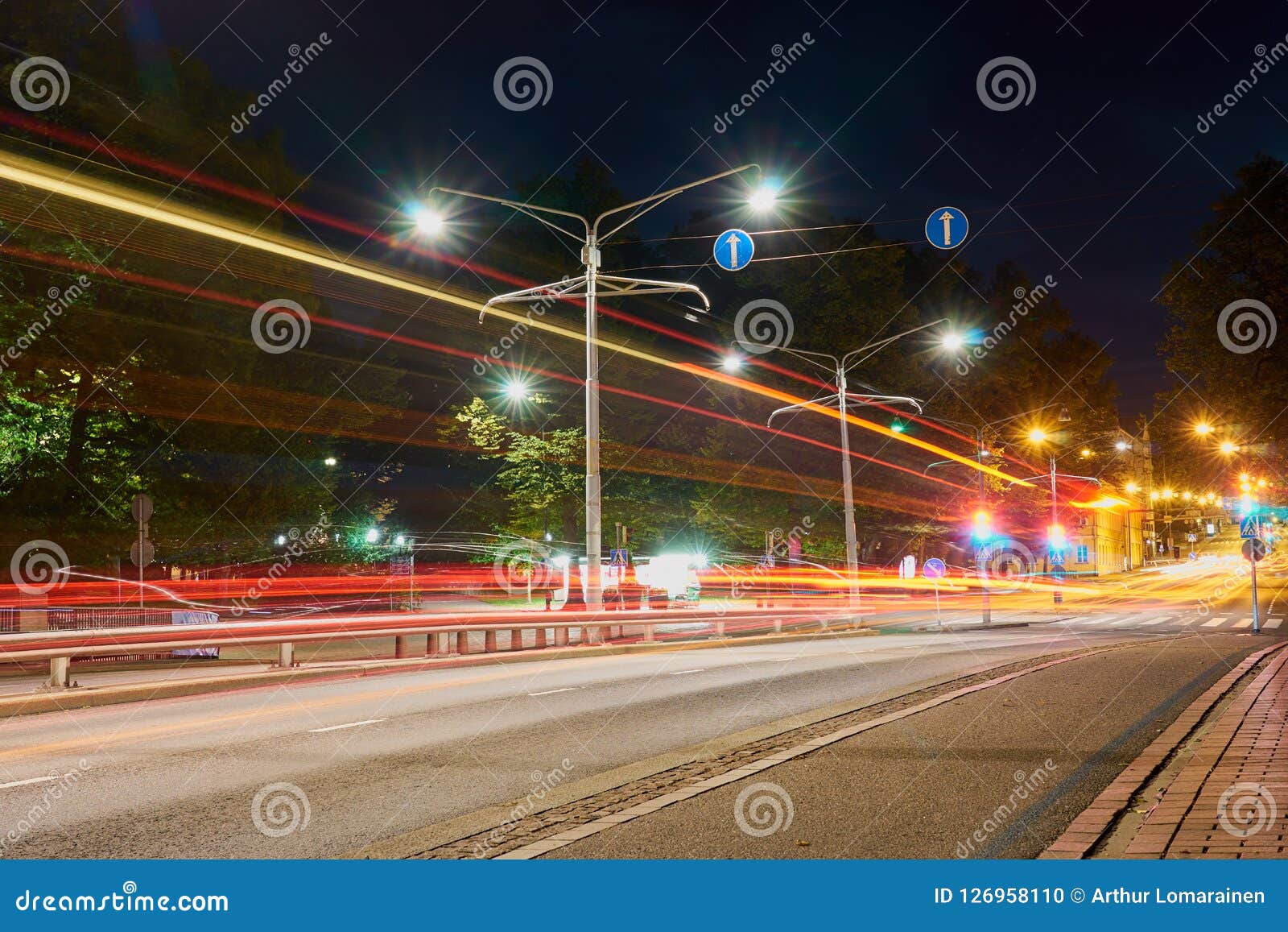 The Night Road in the City with Light Trails of Traffic. Stock Photo ...